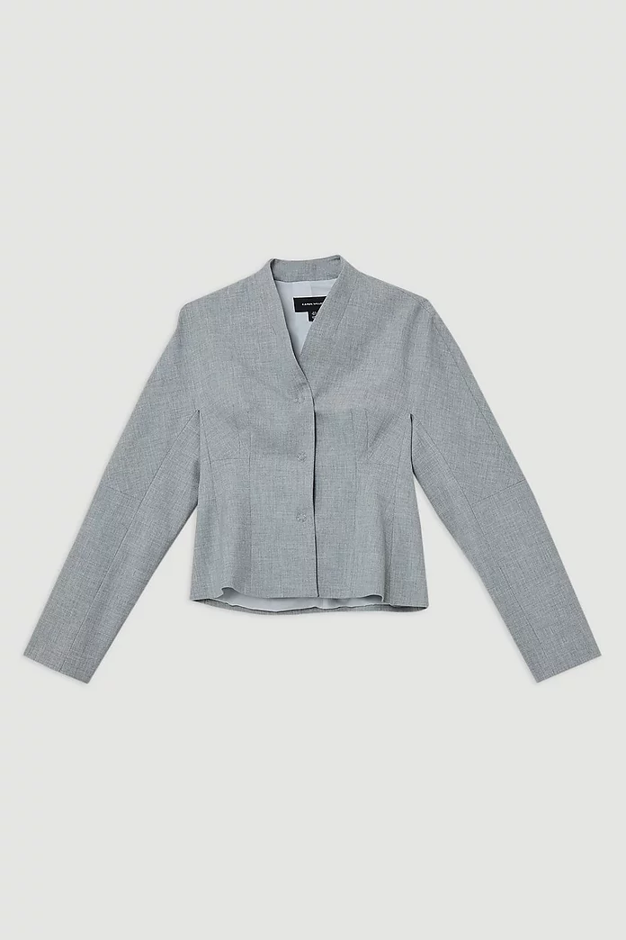 Tailored Fitted Waist Collarless Jacket | Karen Millen Tailored Fitted Waist Collarless Jacket | Karen Millen